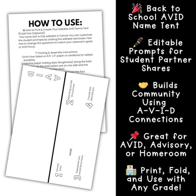 Editable AVID Name Tent | Back to School Icebreaker Activity | Student ...