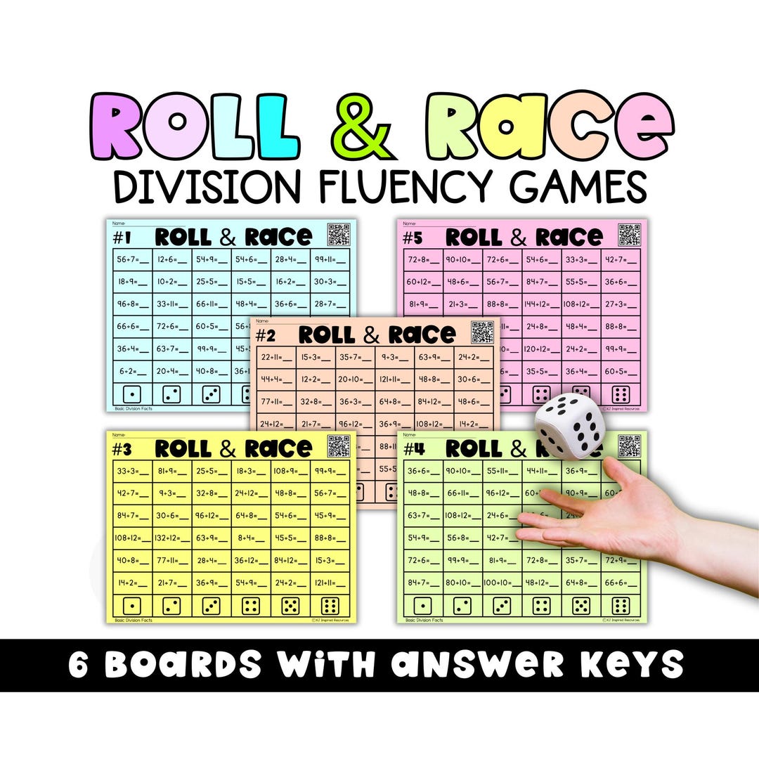 Roll and Race Division Game | Math Dice Activity for Fact Fluency ...