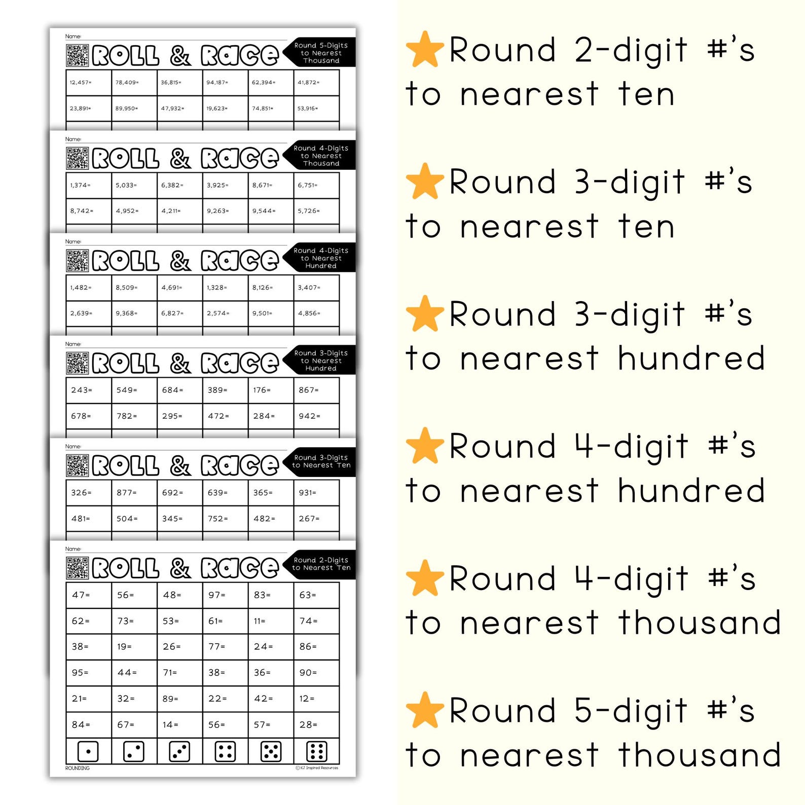 Rounding Math Games | Roll & Race Boards | Nearest Ten Hundred Thousand ...