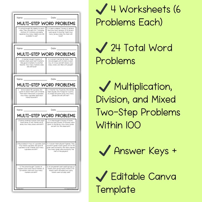 Multi-step Word Problems Worksheets | Multiplication & Division Within ...