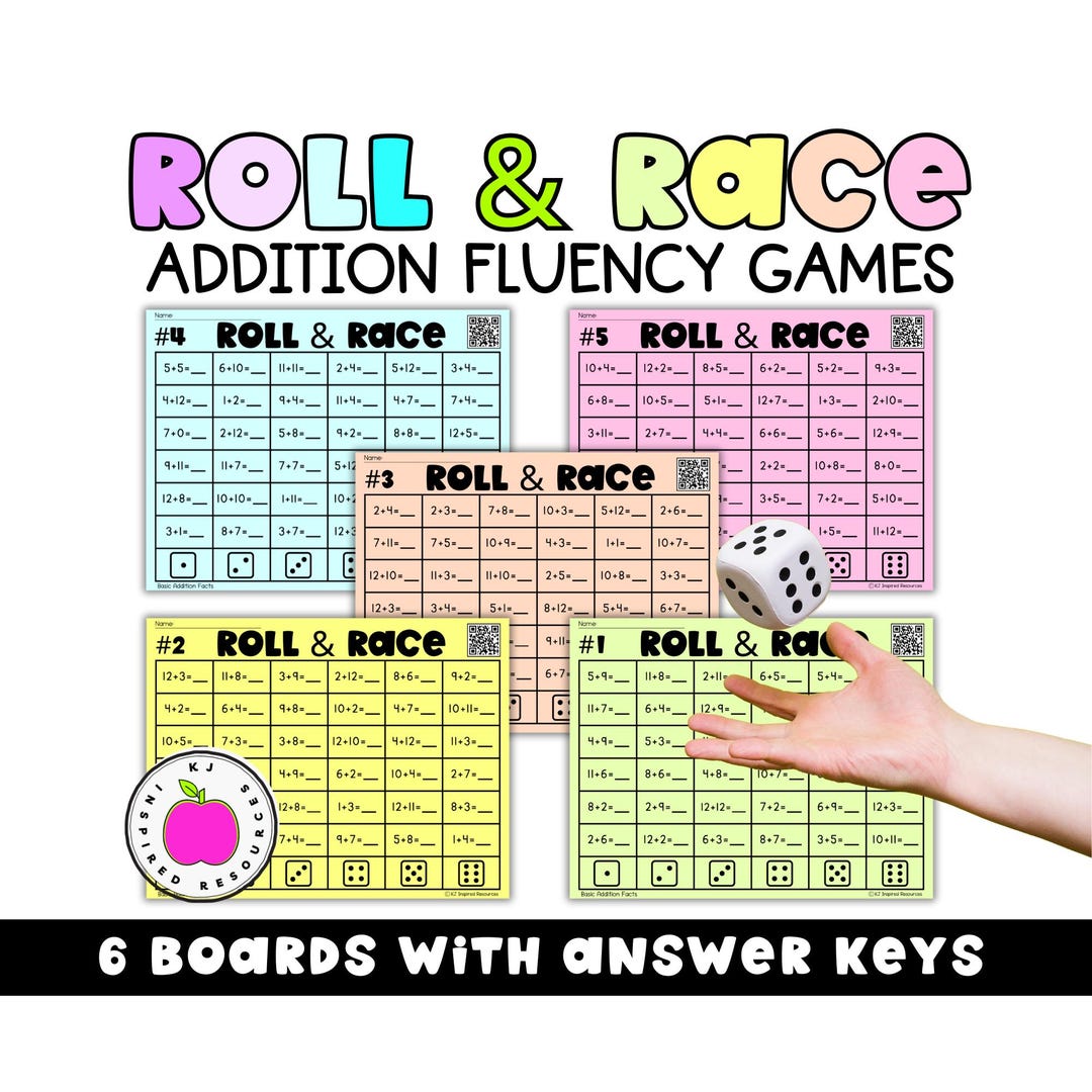 Roll and Race Addition Game: Printable Math Center Activity (facts 0-12 ...