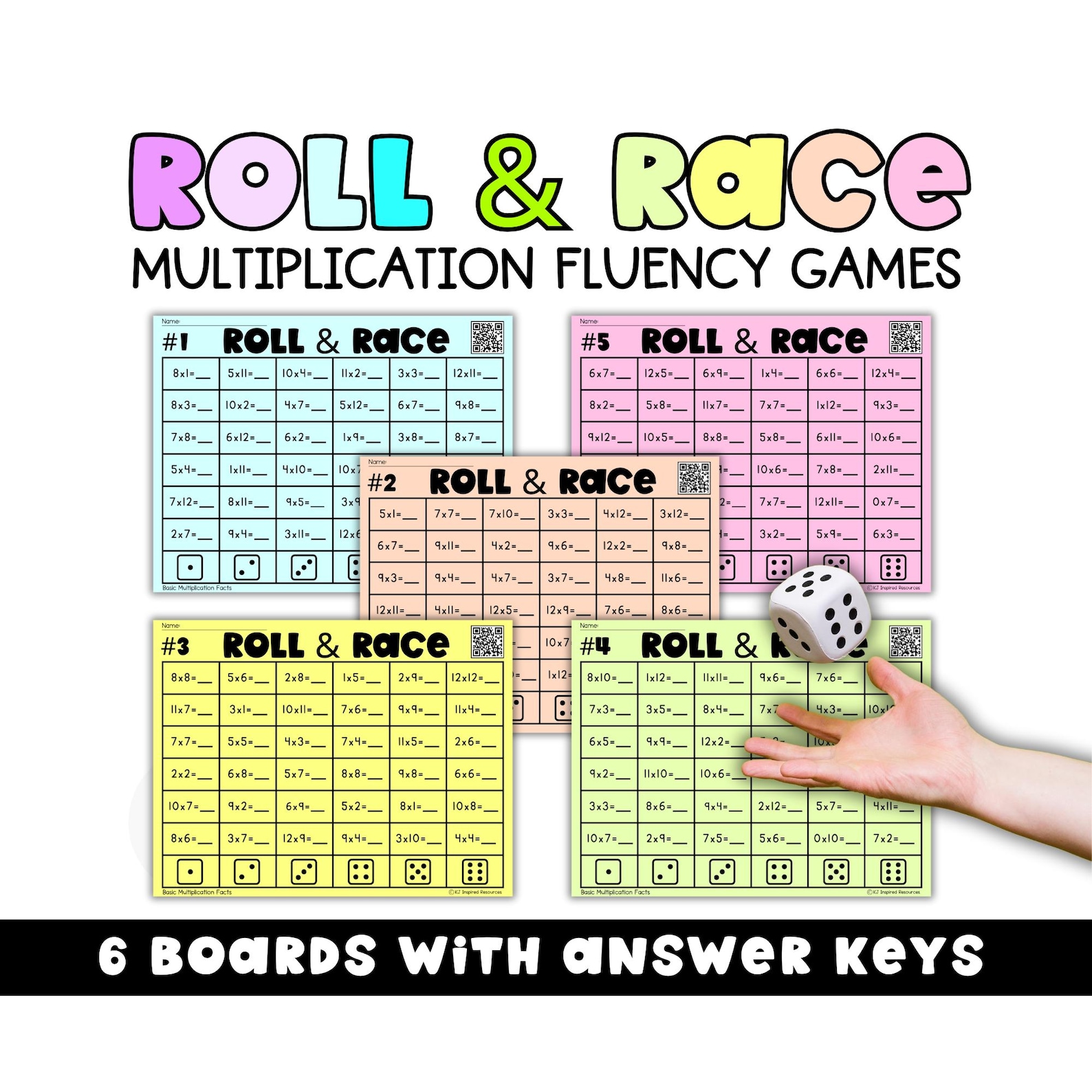 Roll and Race Multiplication Game | 0–12 Times Tables Math Center ...