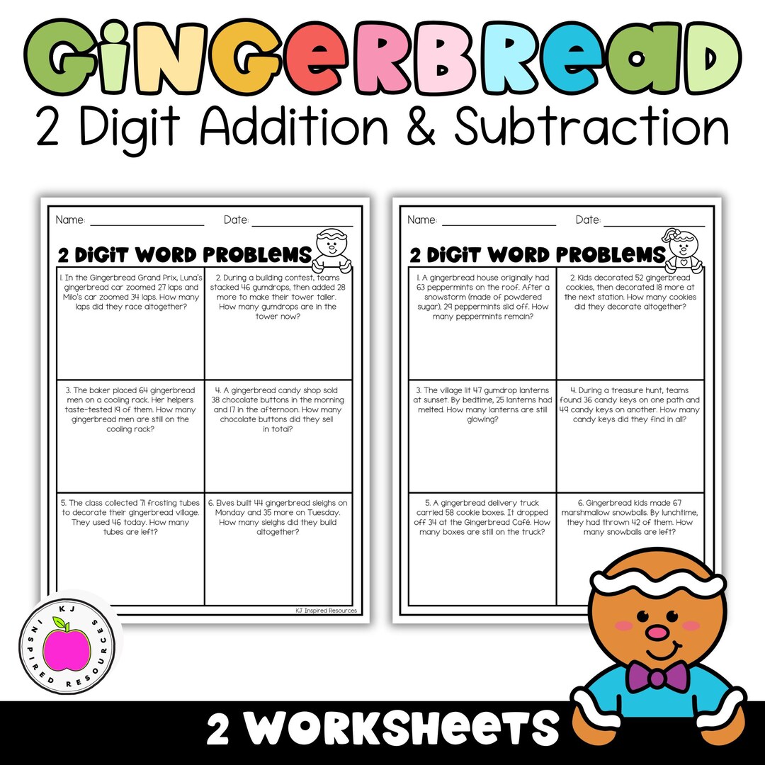 Gingerbread Day Math Worksheets | 2-digit Addition & Subtraction Word ...