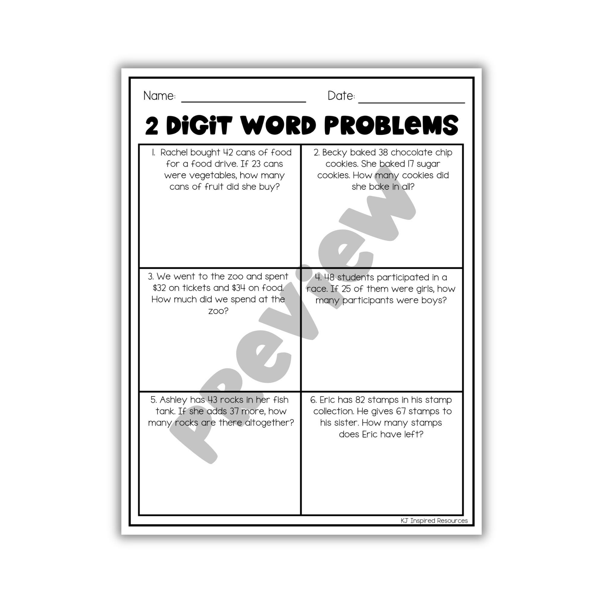2-digit Addition and Subtraction Word Problems Worksheets | Math ...