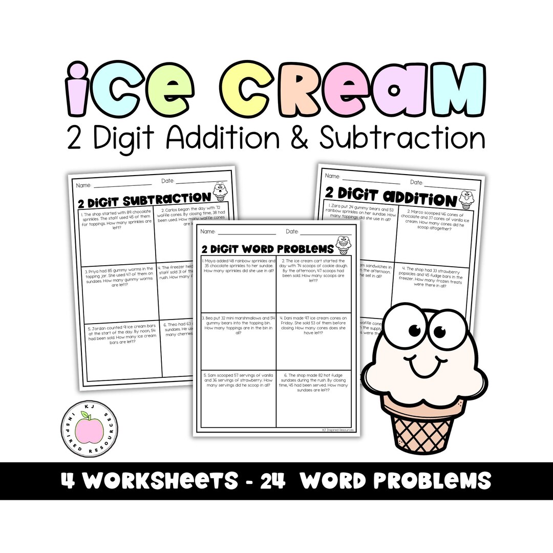 Ice Cream Day 2 Digit Addition Subtraction Math Word Problems ...