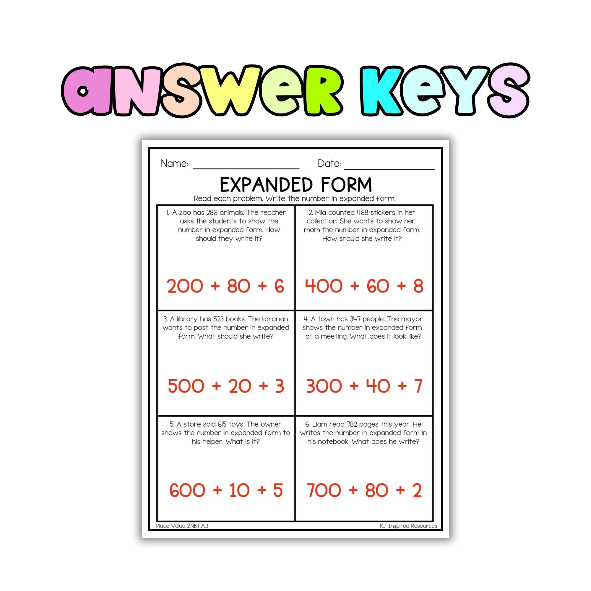 2nd Grade Place Value Word Problems Worksheets | Expanded Form ...