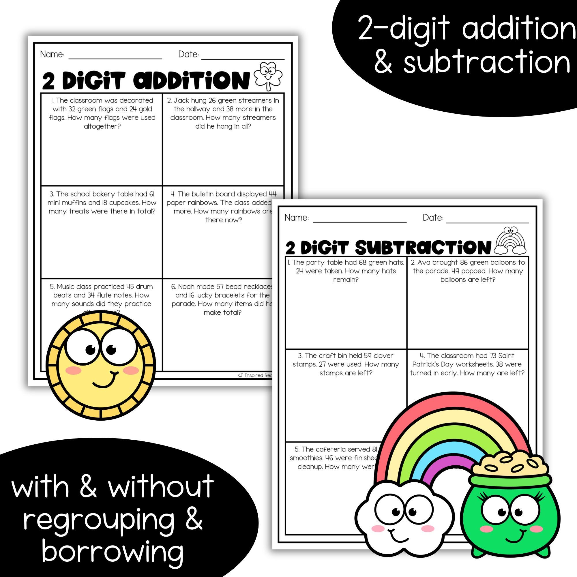 Saint Patrick’s Day Word Problems | 2 Digit Addition and Subtraction ...