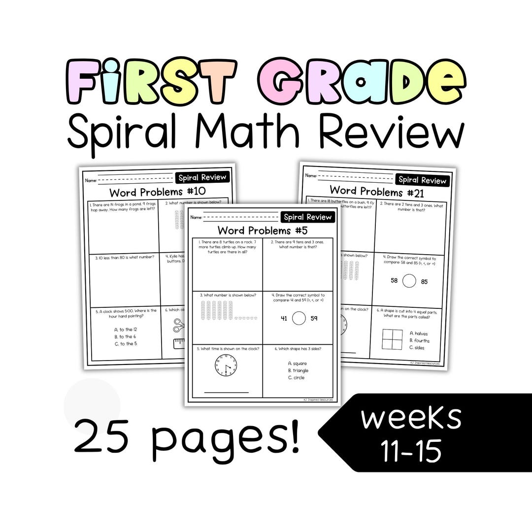 First Grade Math Word Problems Spiral Review | Place Value Worksheets ...
