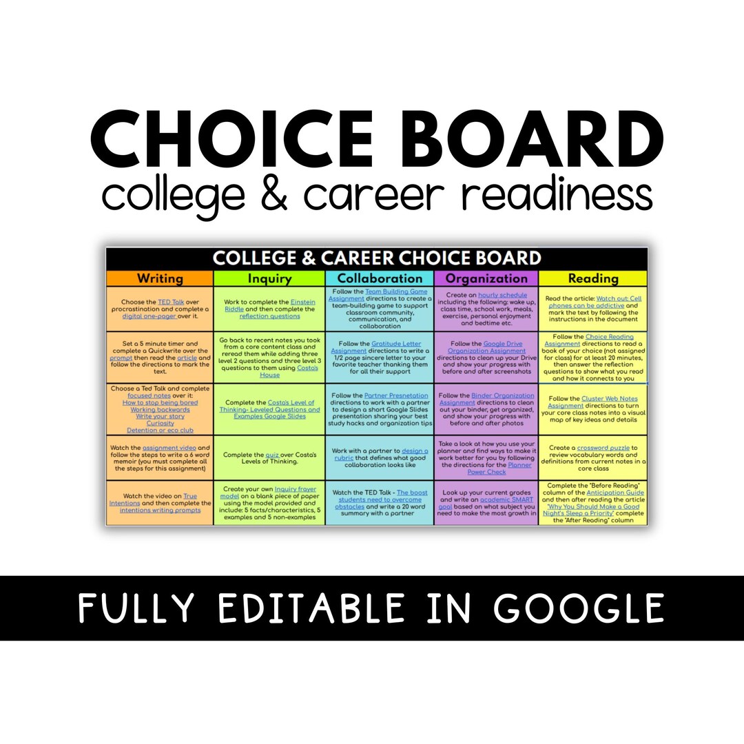 Digital Choice Board | College & Career Readiness + Study Skills ...