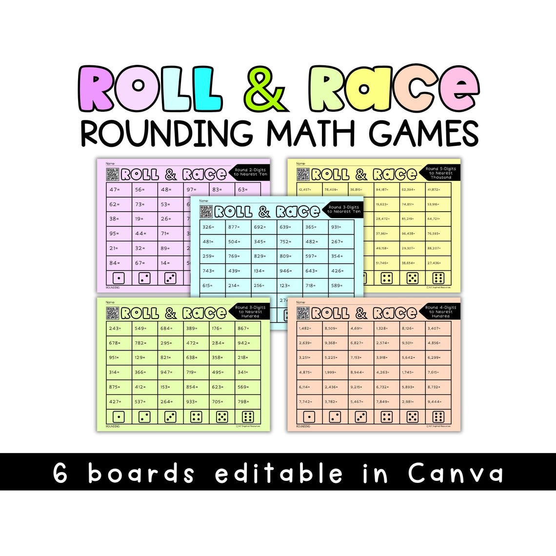 Rounding Math Games | Roll & Race Boards | Nearest Ten Hundred Thousand ...