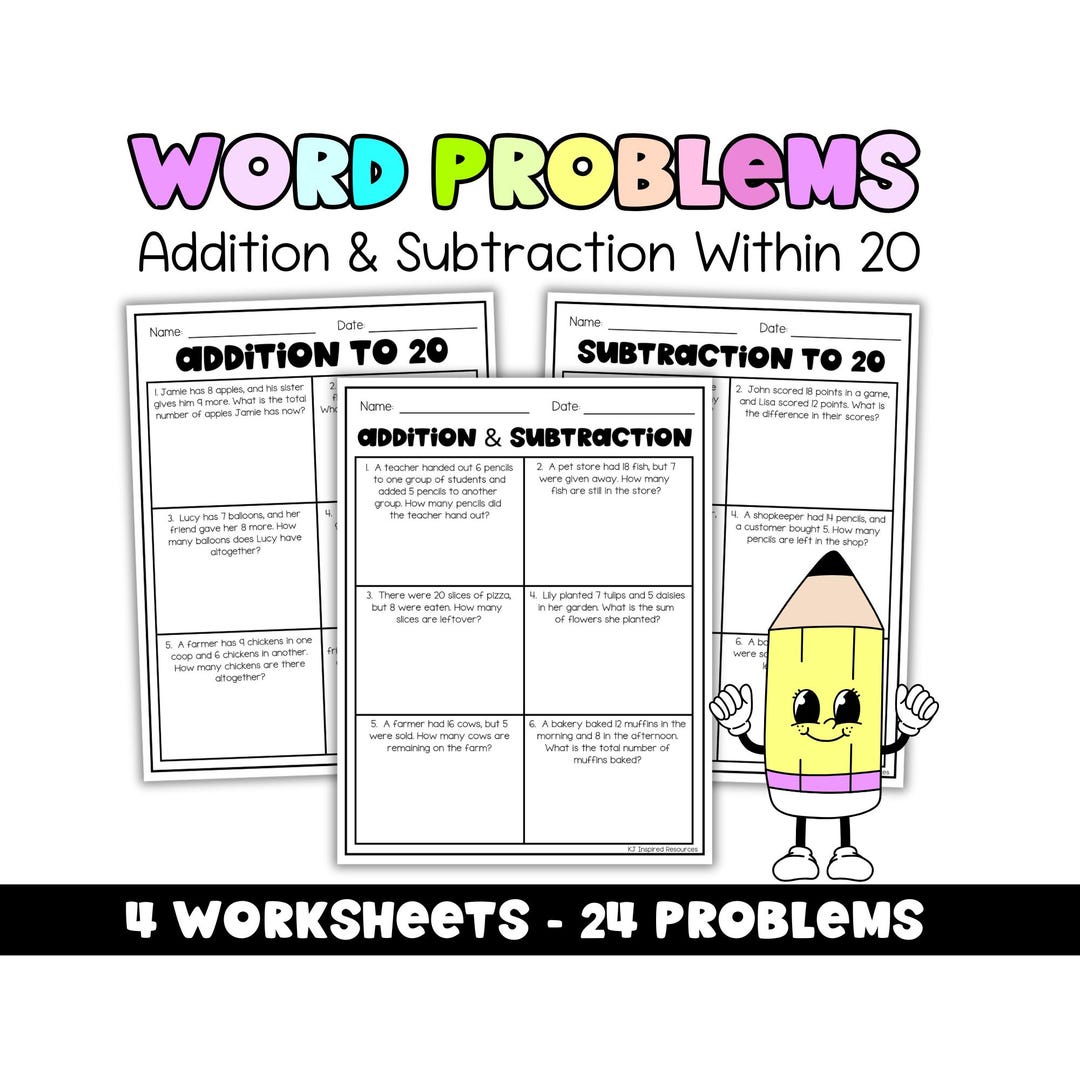 Addition & Subtraction Word Problems: 1st-2nd Grade Math Worksheets ...