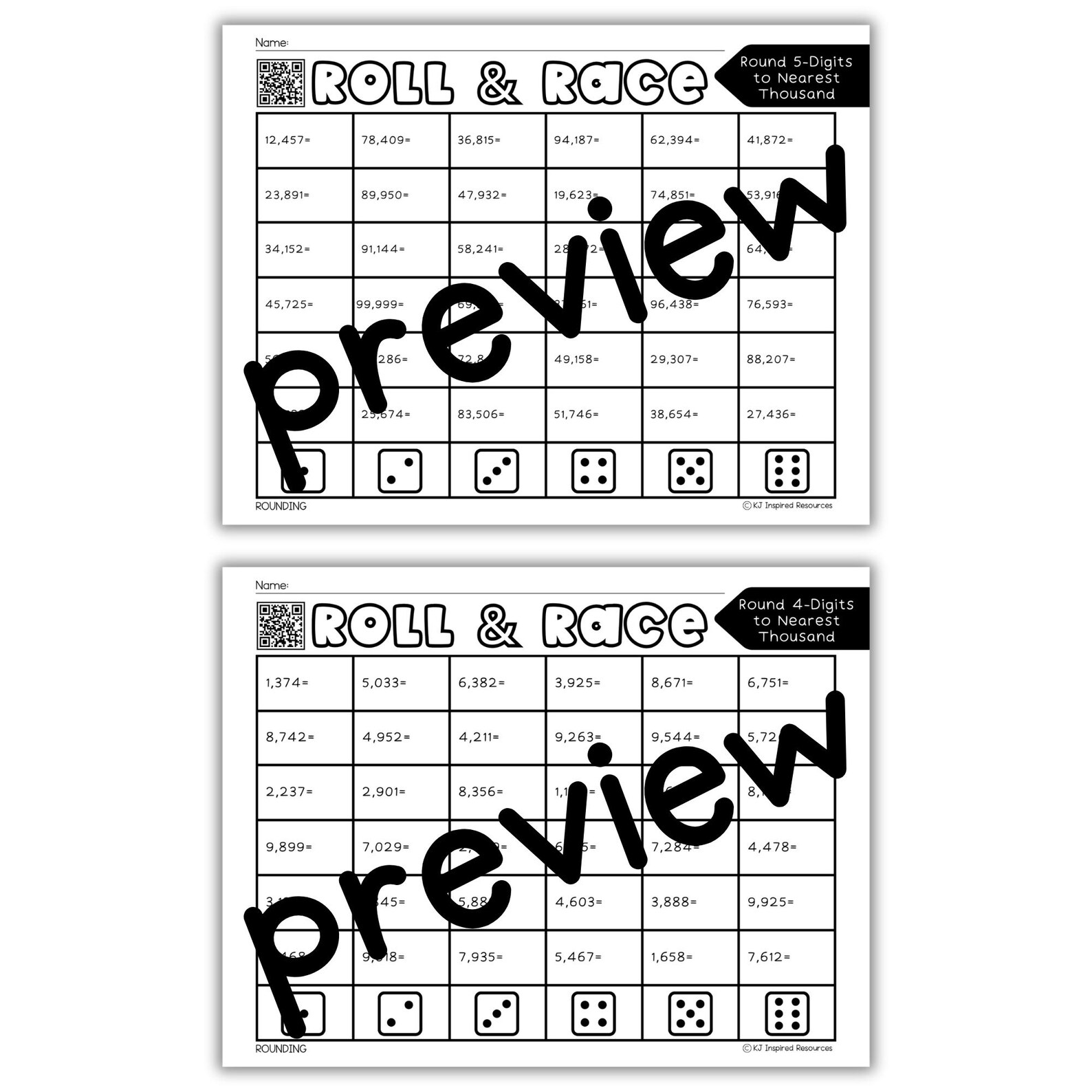 Rounding Math Games | Roll & Race Boards | Nearest Ten Hundred Thousand ...