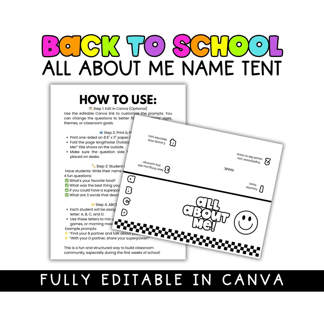 Editable All About Me Name Tent: Back to School Icebreaker Activity ...