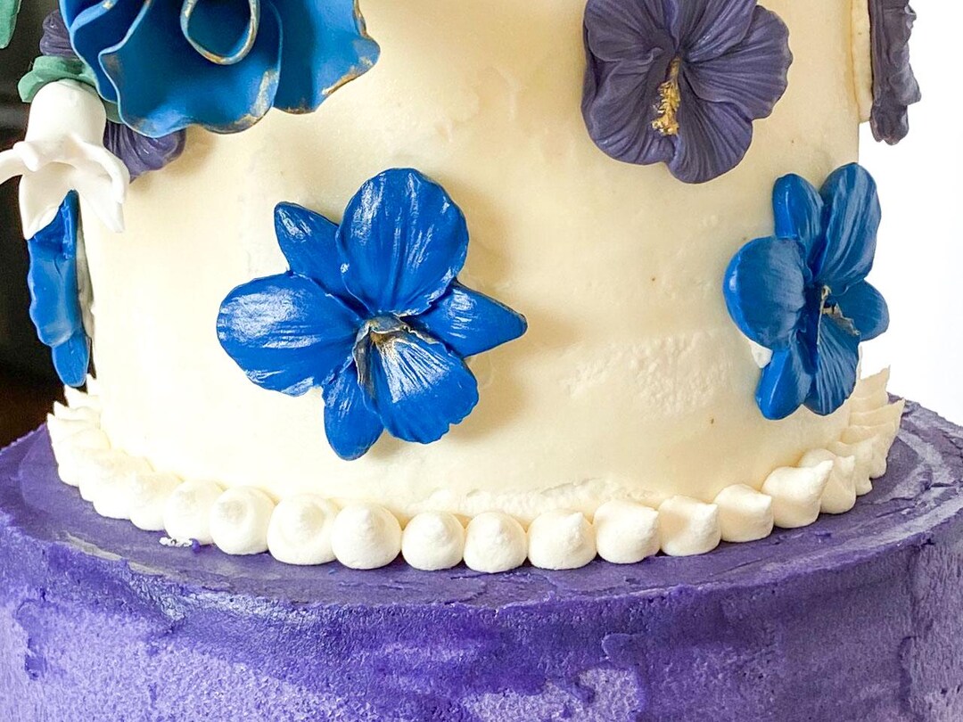 Set of Orchid Flower Toppers (1.5”) - Royal Blue Cupcake or Cake ...