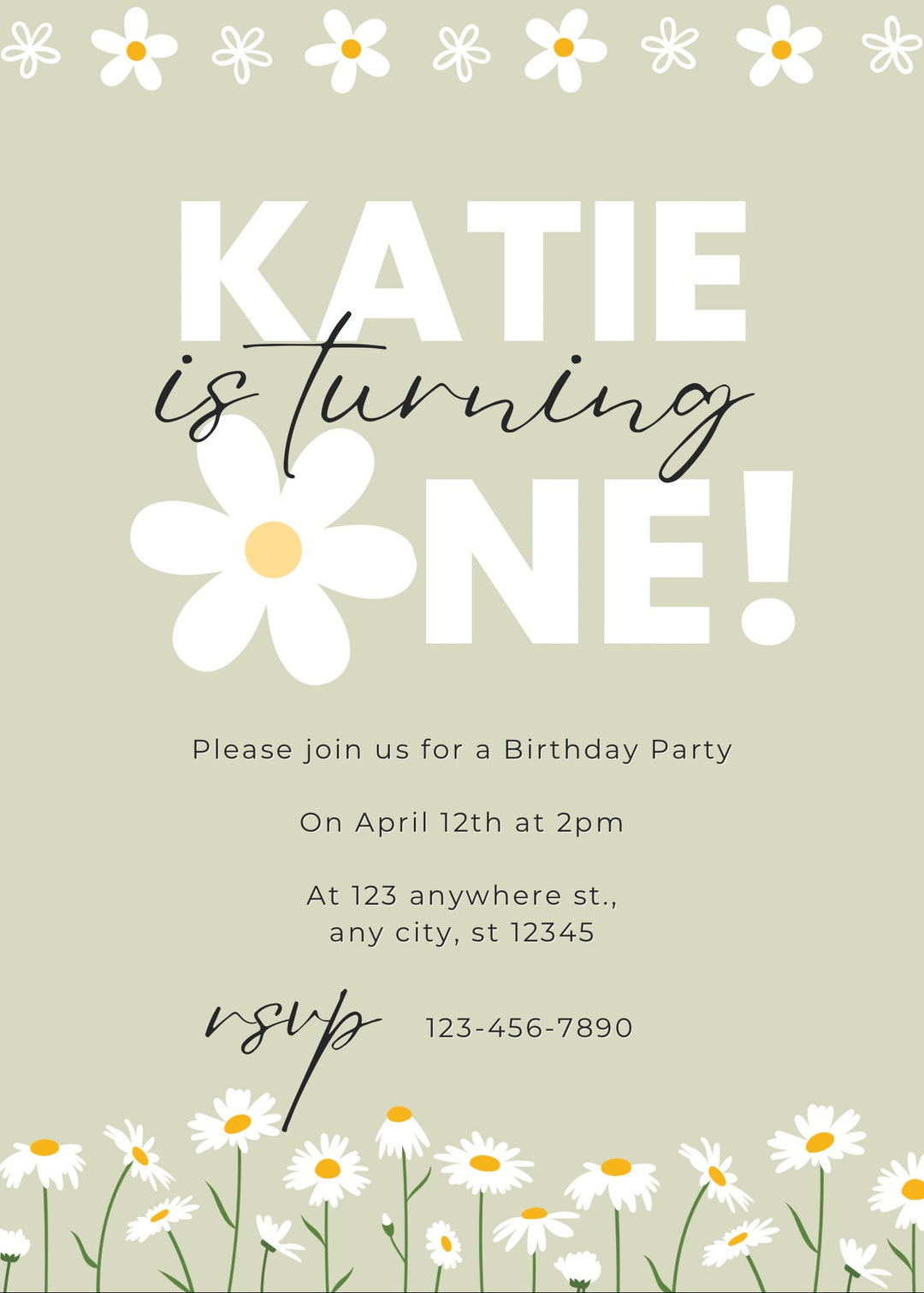 Daisy Theme Birthday Invitation - Etsy