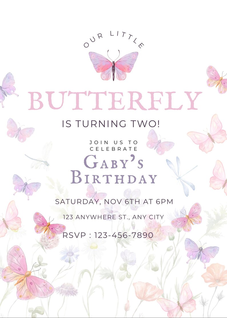Butterfly Birthday Invitation - Etsy
