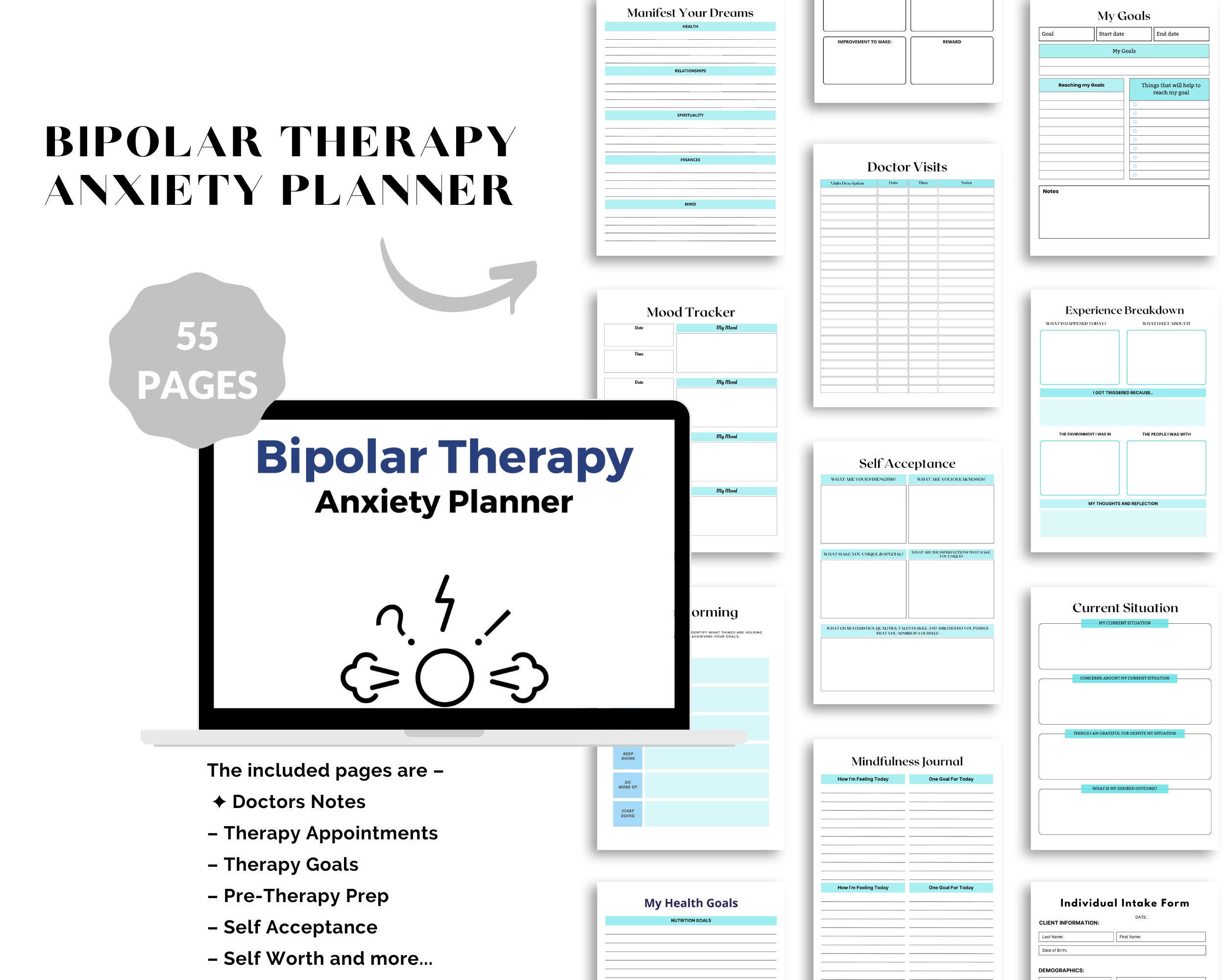 Printable & Editable Bipolar Therapy Anxiety Planner - Etsy