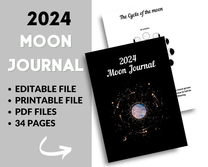 Editable & Printable 2024 Moon Journal Moon Calendar 2024 Full MOON NEW ...