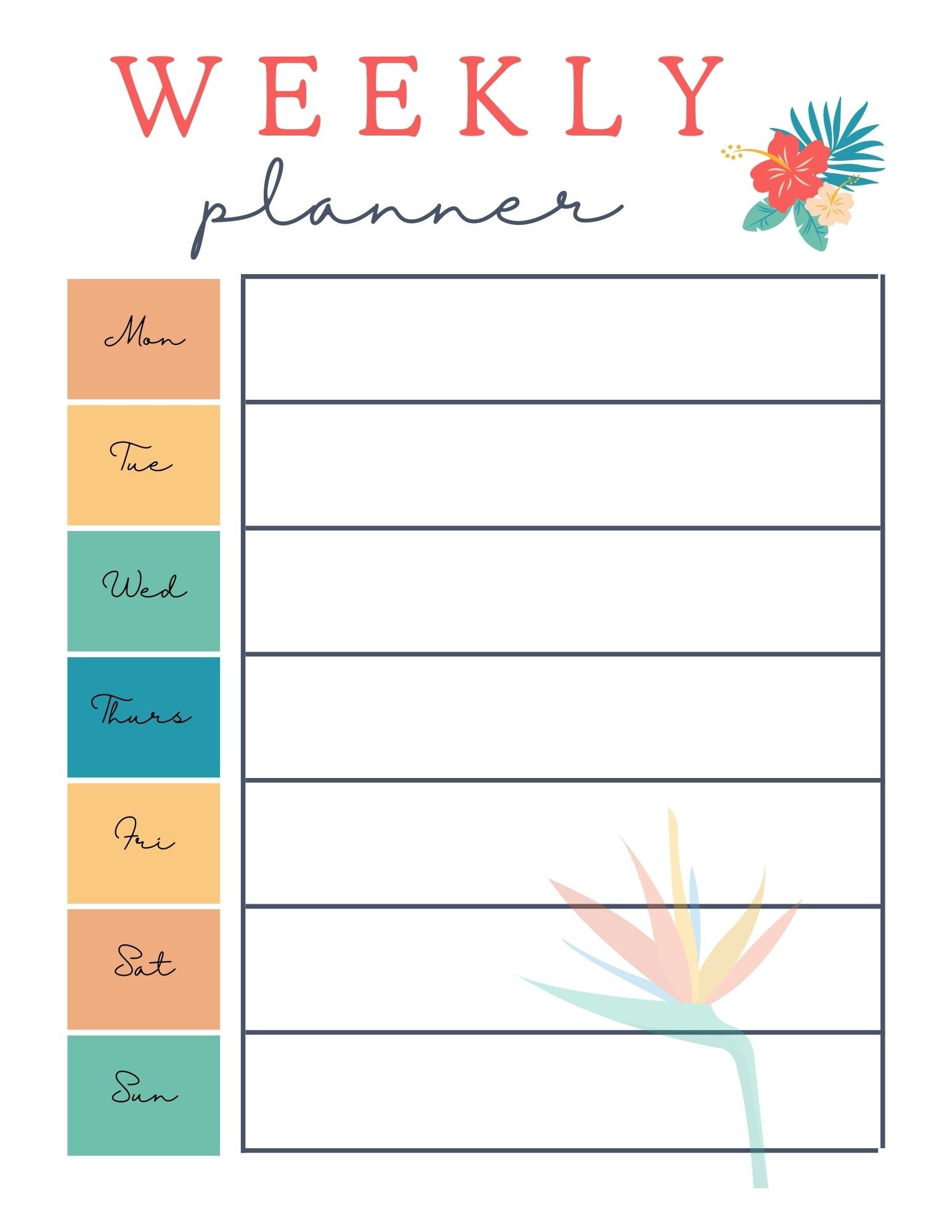 One Page Weekly Planner Instant Download Weekly TO DO List - Etsy