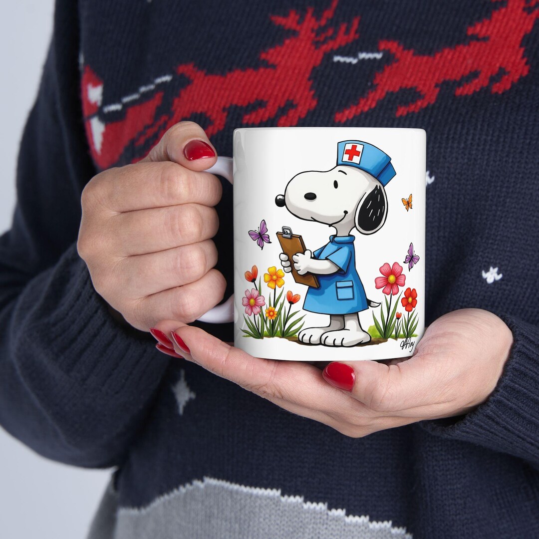 Snoopy Nurse Ceramic Mug, Funny Peanuts Cartoon Character Coffee Cup ...