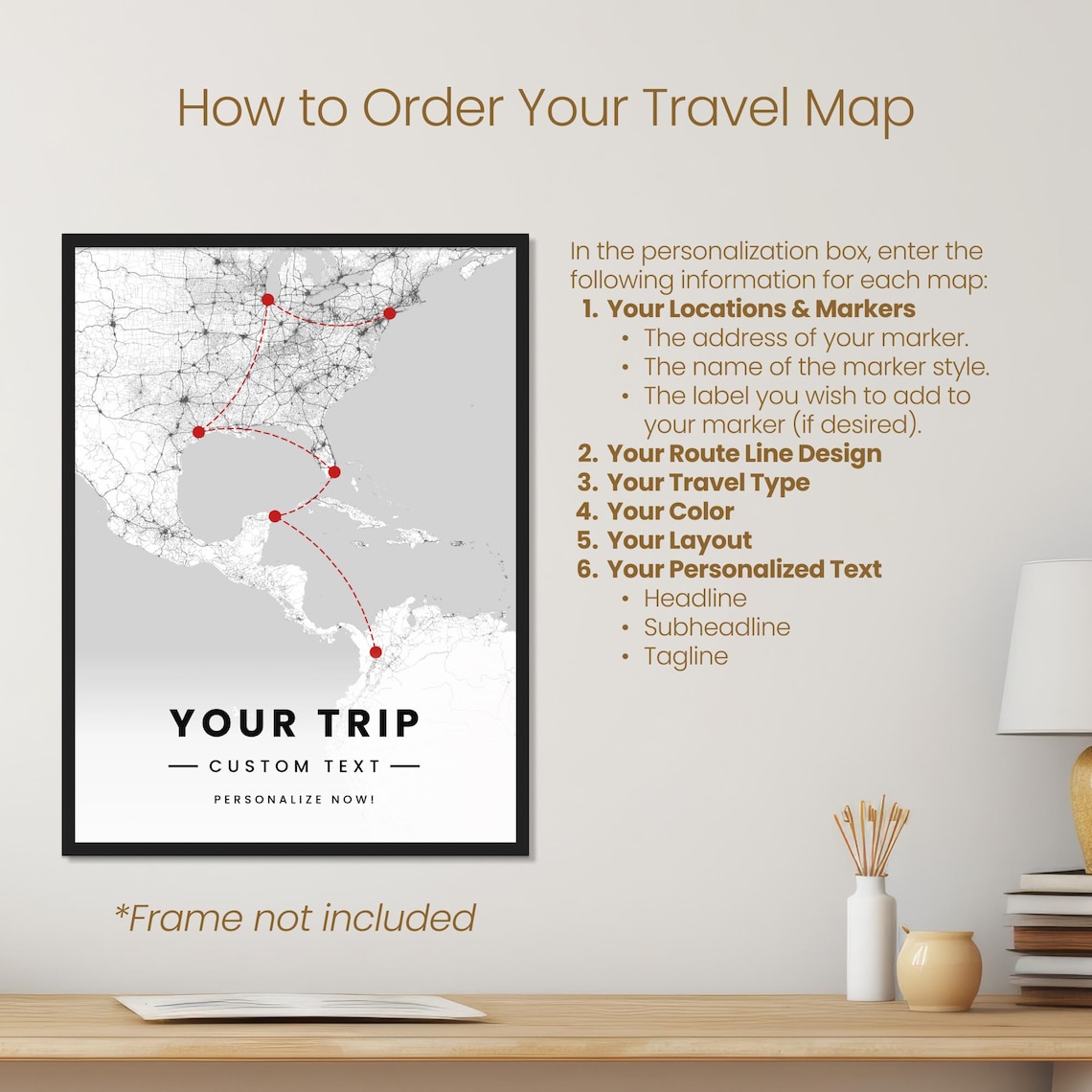 Personalized Travel Route Map: Custom Adventure Wall Art (digital Print ...