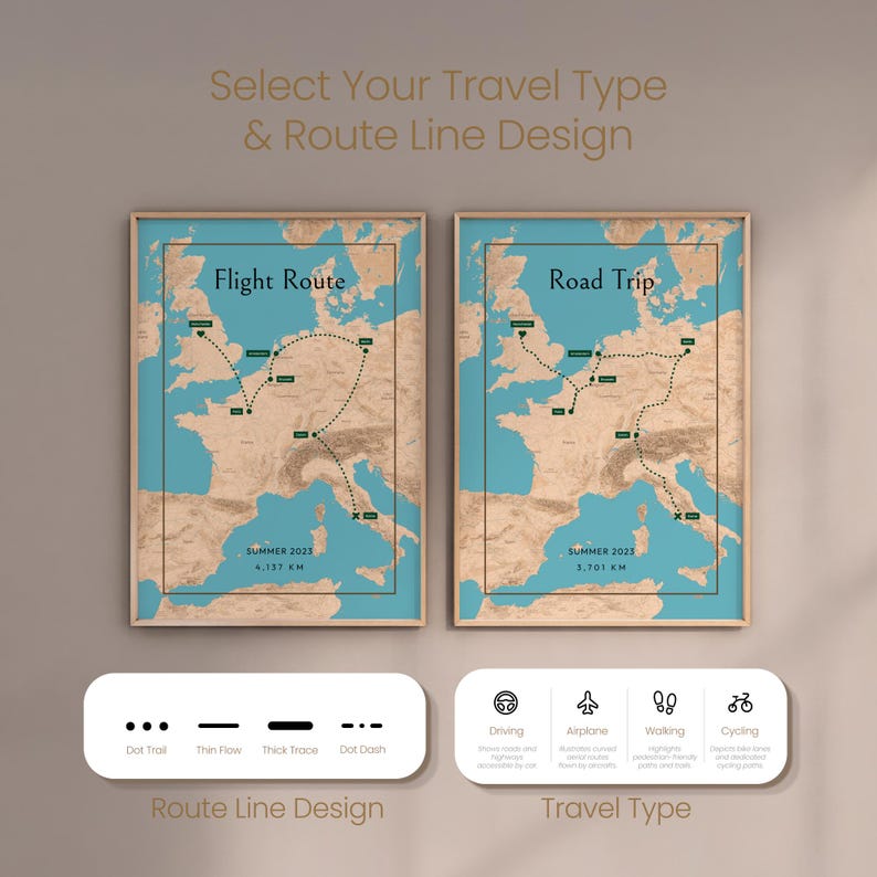 Personalized Travel Route Map: Custom Adventure Wall Art (digital Print ...