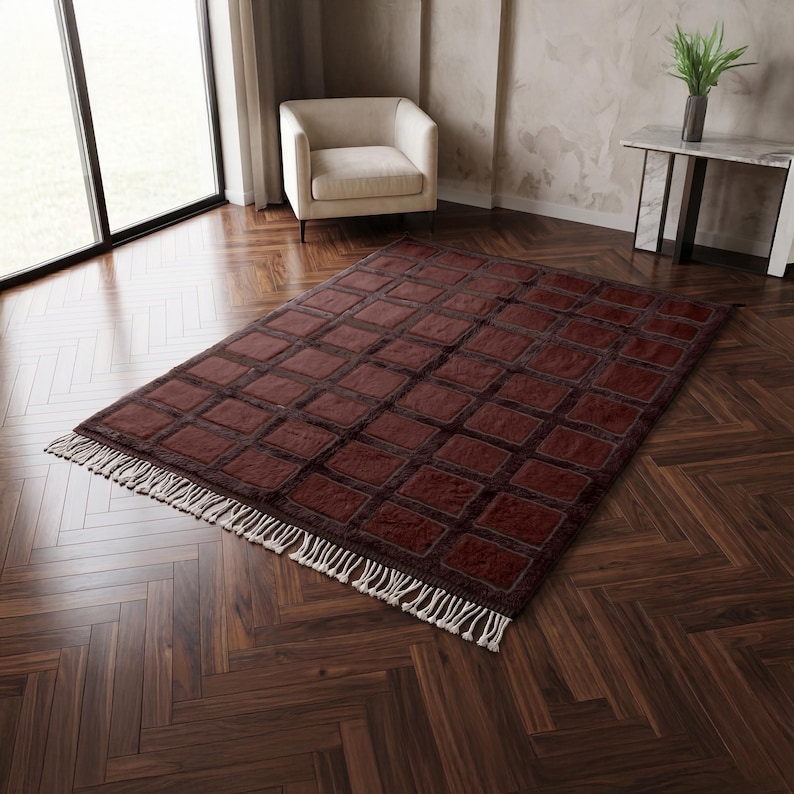 Custom Chocolate Brown Dark Brown Moroccan Runner Rug, Handmade Berber ...