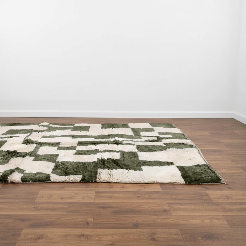 Custom Sage Green Moroccan Rug, Abstract Beni Ourain Rug, Handmade ...