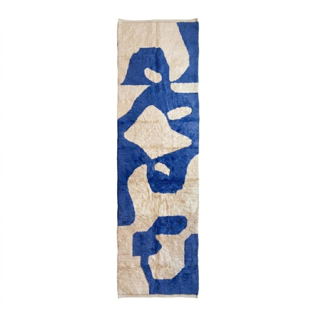 Custom Blue Ivory Moroccan Runner Rug, Handmade Berber Wool Carpet ...