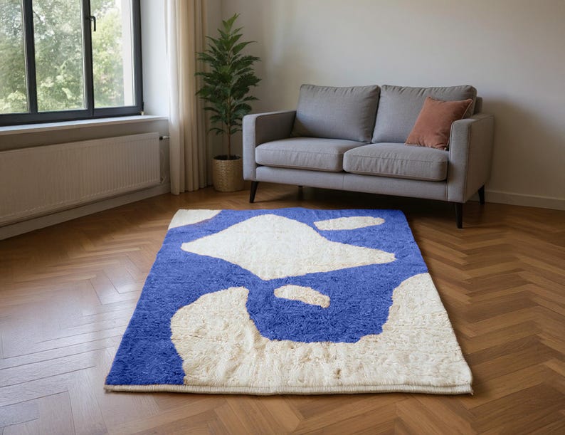 Custom Blue Ivory Moroccan Runner Rug, Handmade Berber Wool Carpet ...