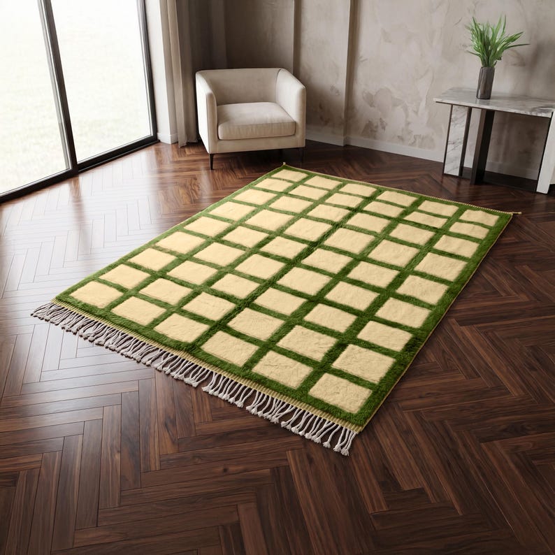 Trending Sage Green Checkered Rug, Custom Beni Ourain Rug, Moroccan ...