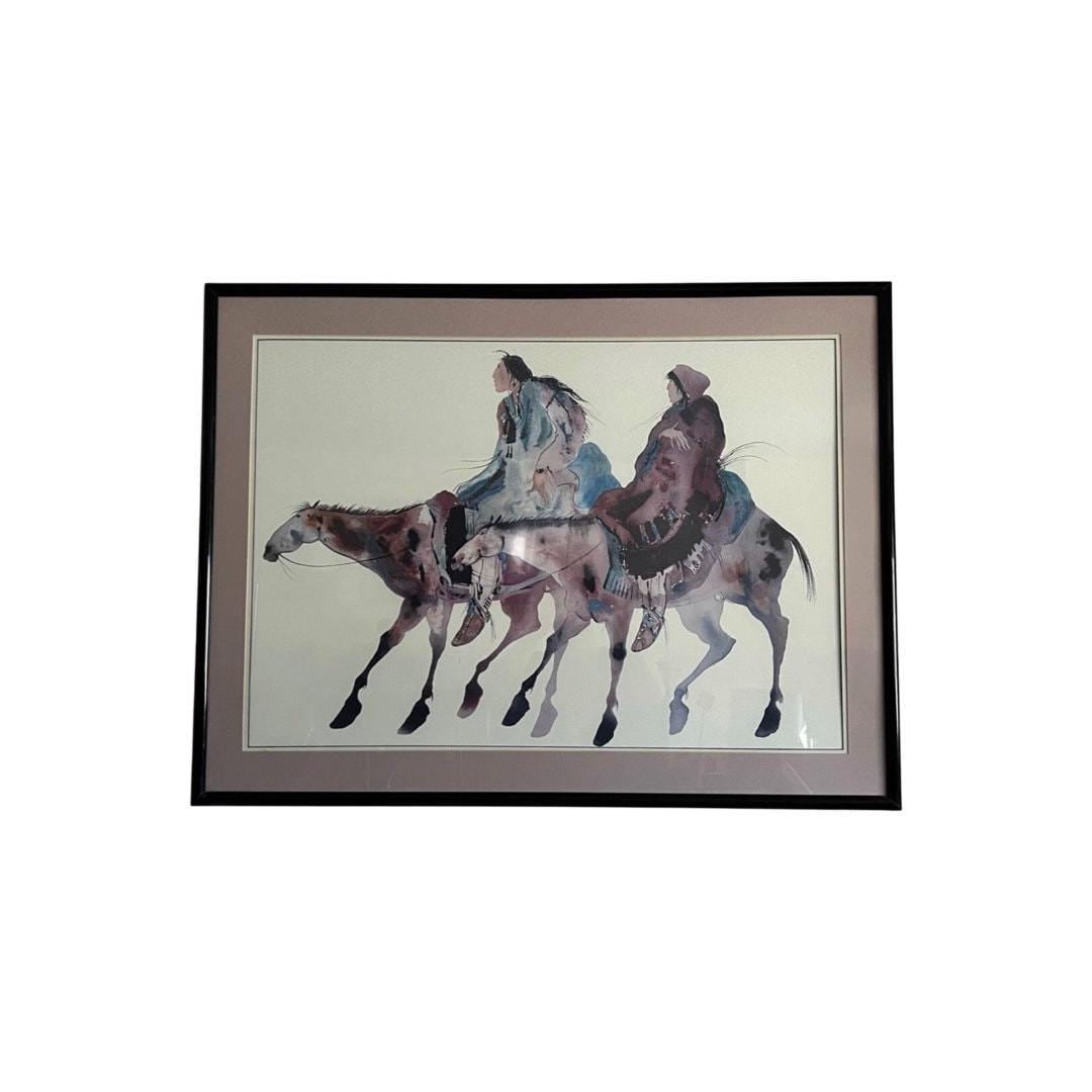 Postmodern 80s Lithograph Painting Print Boho Wall Art Vintage Native ...