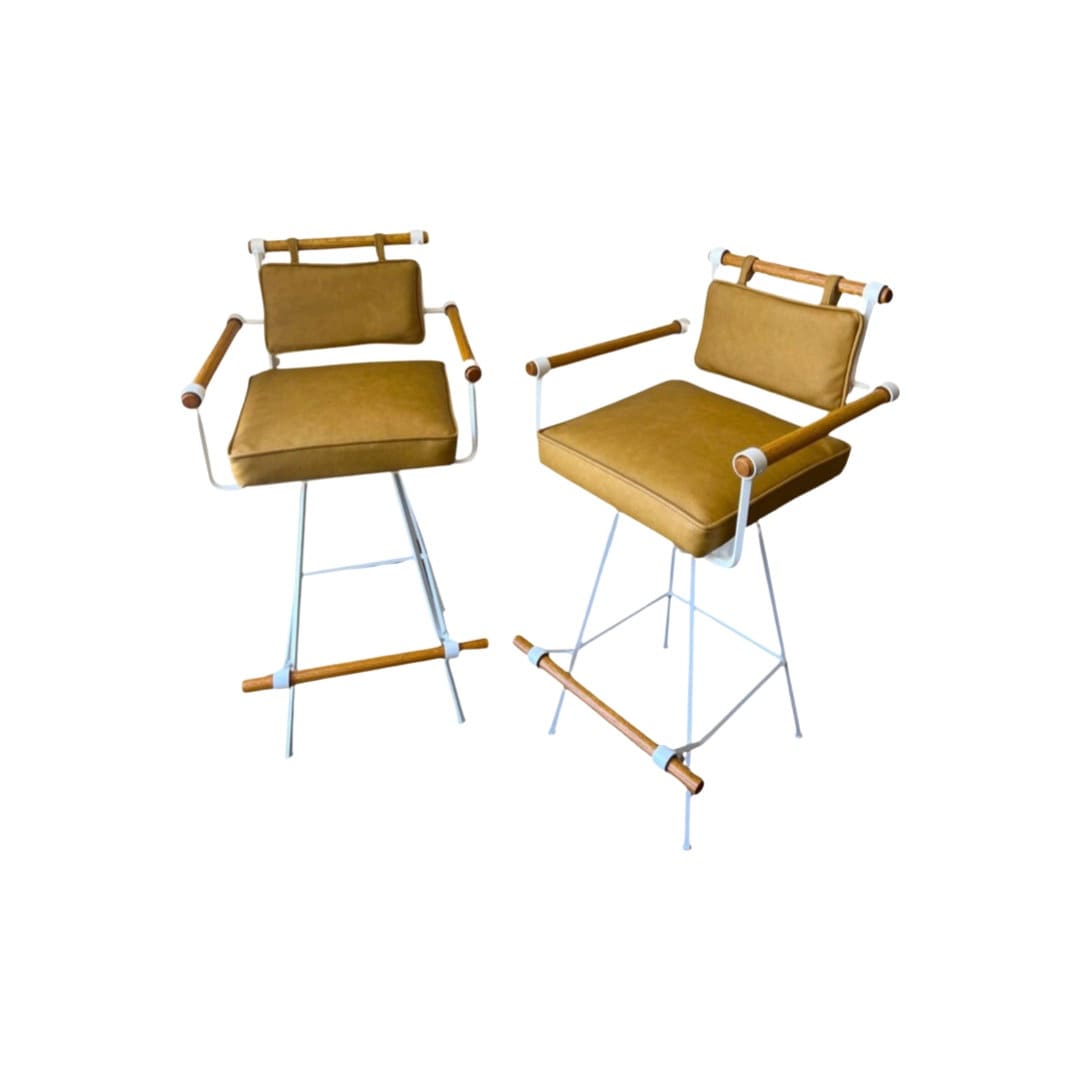 Pair Mid Century Modern Inca Cleo Baldon Oak Wrought Iron Barstools Restored - Etsy