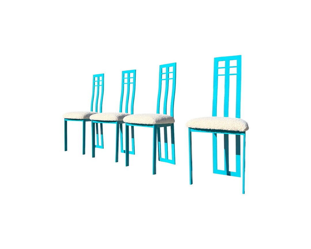 Vintage 1980s Postmodern Set of 4 High Back Dining Chairs 80s Turquoise ...