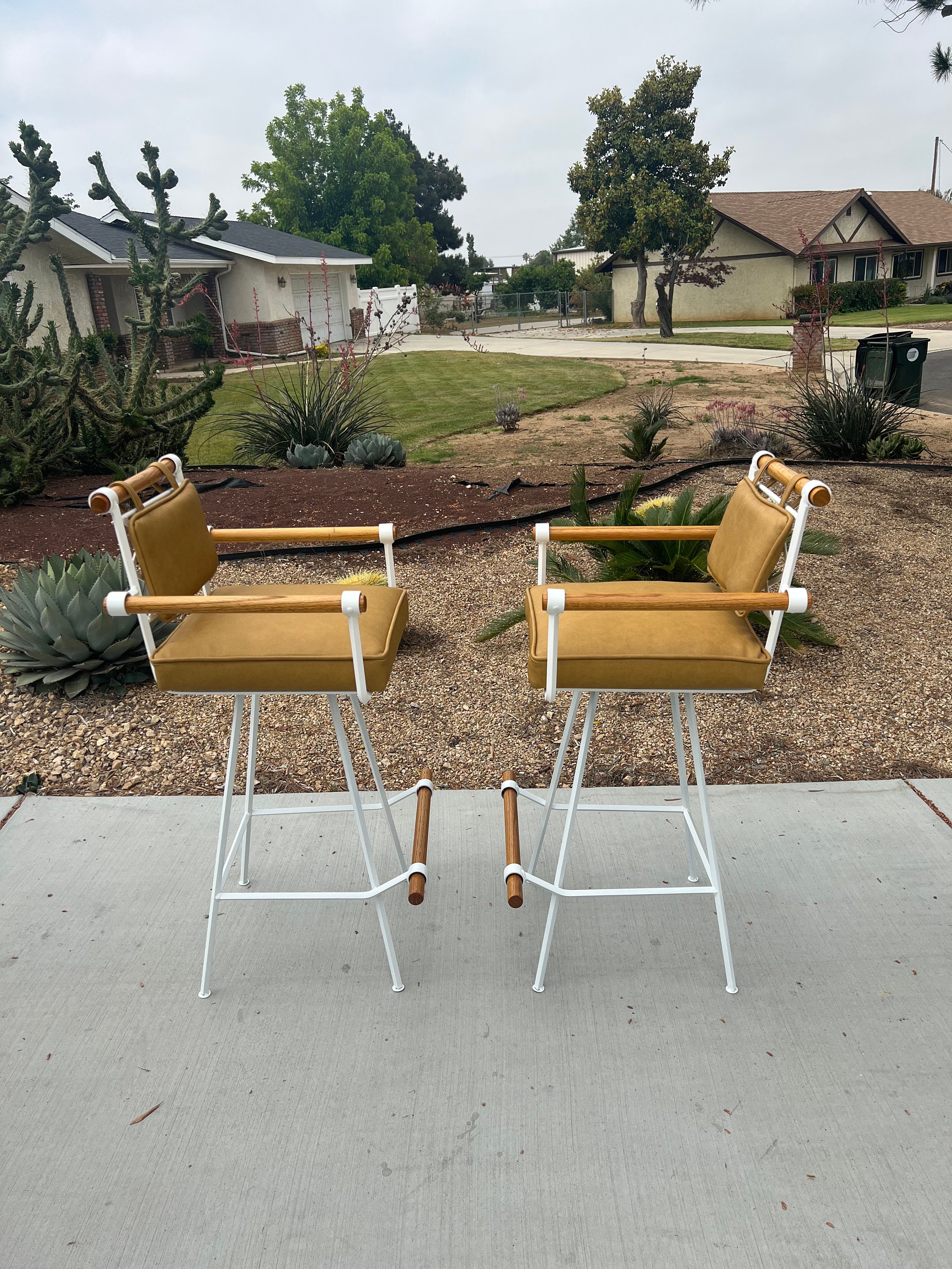 Pair Mid Century Modern Inca Cleo Baldon Oak Wrought Iron Barstools Restored - Etsy