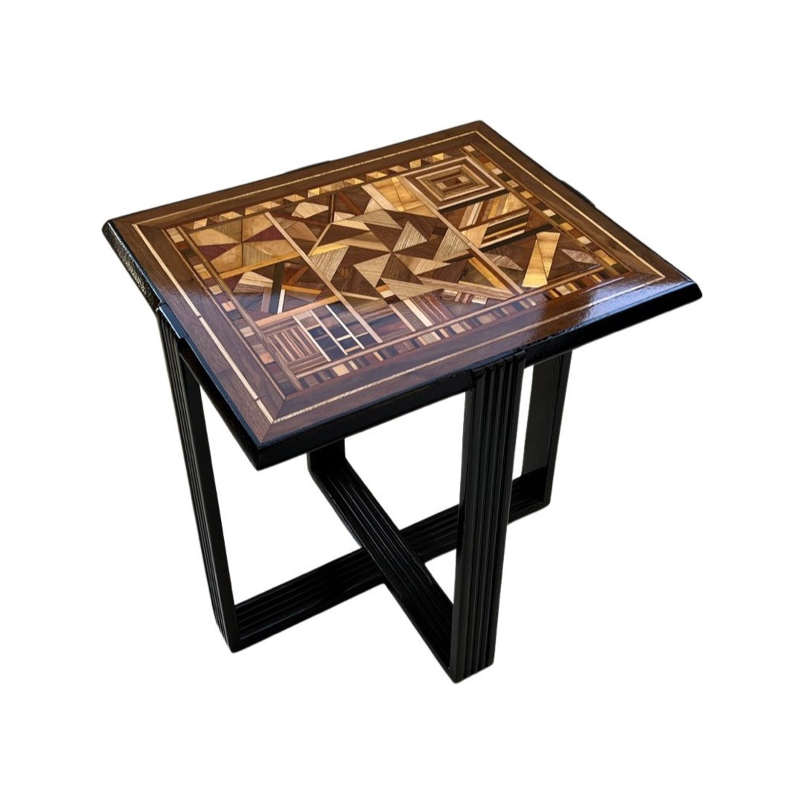 Vintage Art Deco Marquetry Inlay Wood Table Prison Tramp Art - Etsy