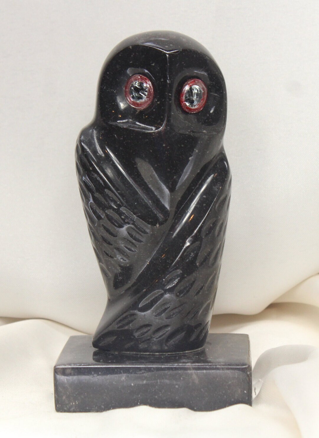 Curious and Charming Vintage Hand-sculpted Marble Owl With Orange Glass ...