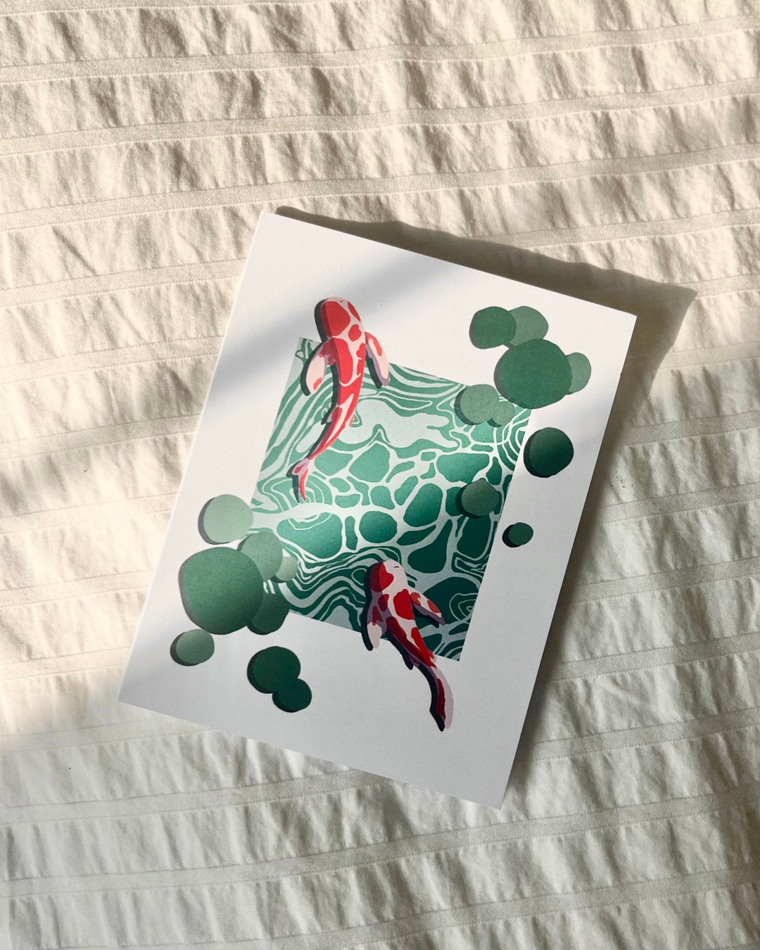 Koi Pond Card Koi Fish Romantic Card Fish Card Cute Animal - Etsy