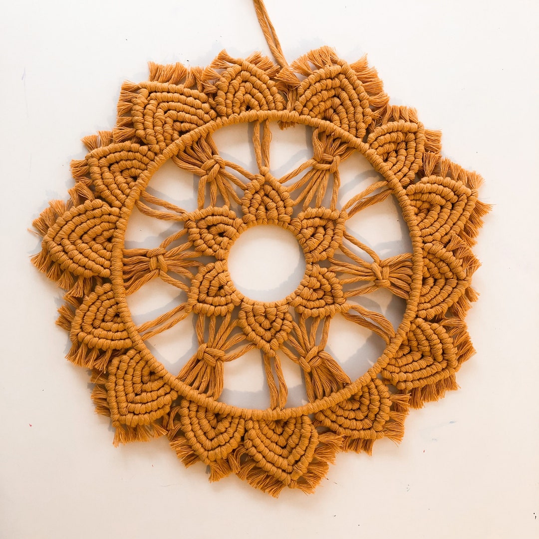 Macrame Mandala Wall Hanging in Ocher, Round Macrame Wall Hanging ...
