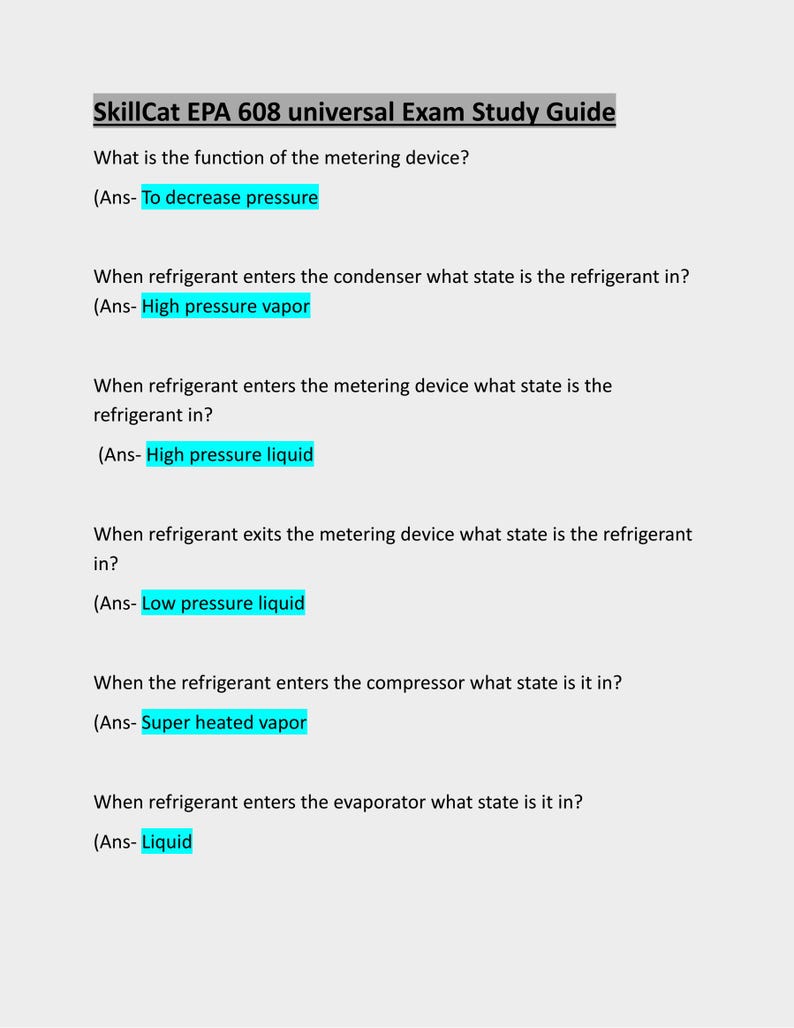 Skillcat EPA 608 Universal Exam Study Guide - Etsy