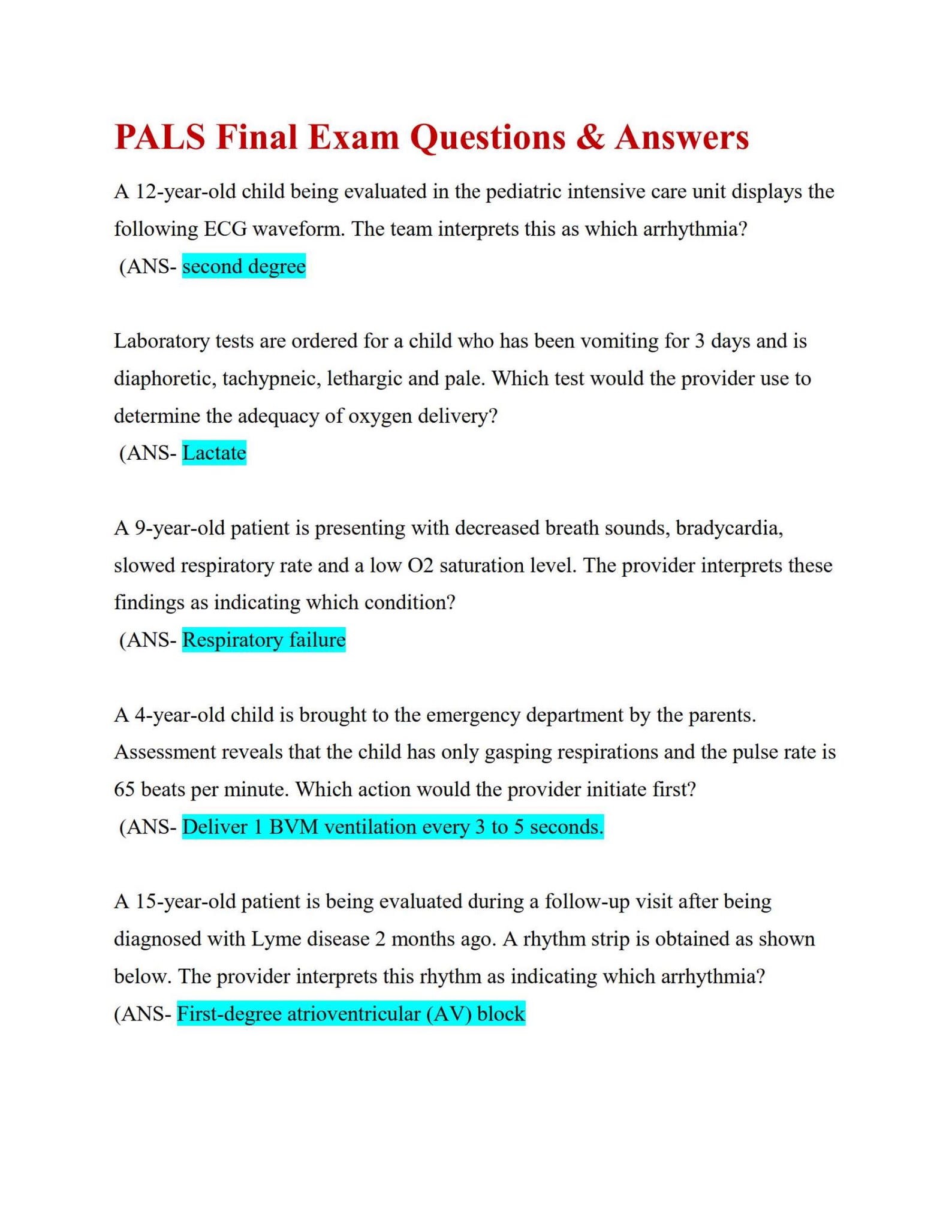 PALS Final Exam: Questions & Answers - Etsy