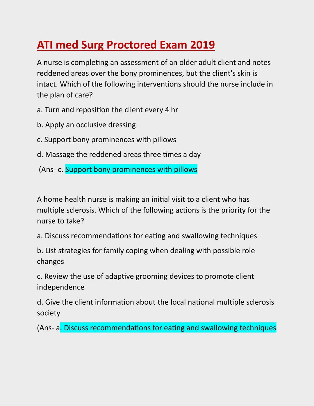 ATI Med Surg Proctored Exam 2019 - Etsy