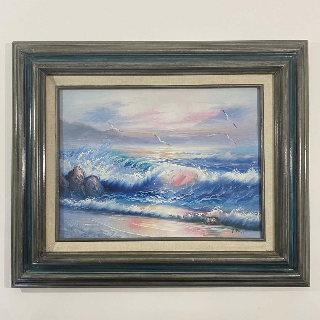 Seaside Oil Painting Signed K. Dossi, Wood Framed Original Seascape ...