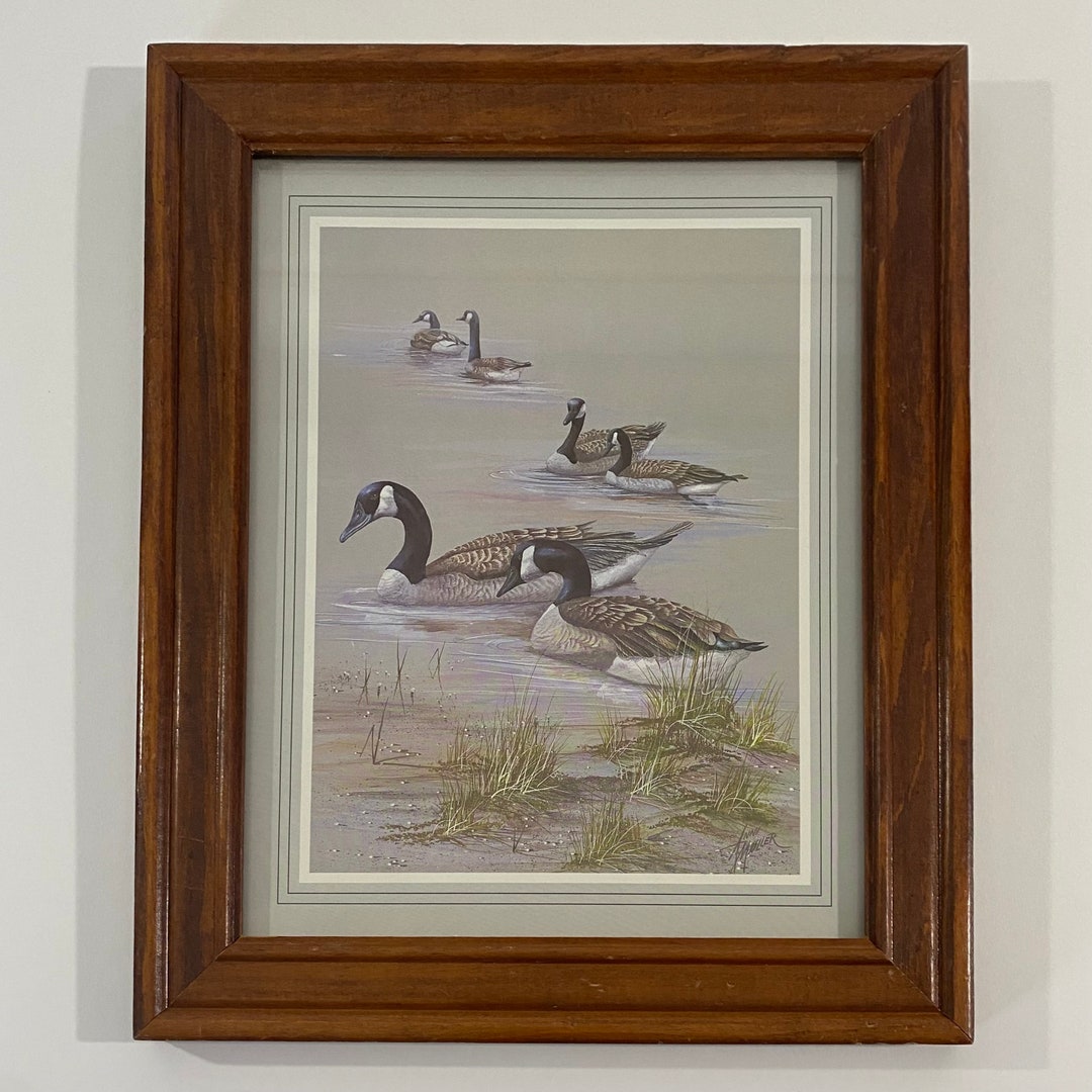1985 Anni Moller Canadian Geese Art Print Framed Canada Goose Duck ...