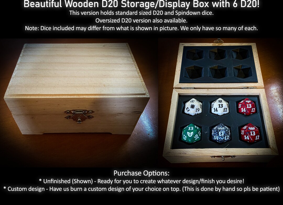 Wooden Dice D20 Storage & Display Box. 6 D20 Included! Customization ...