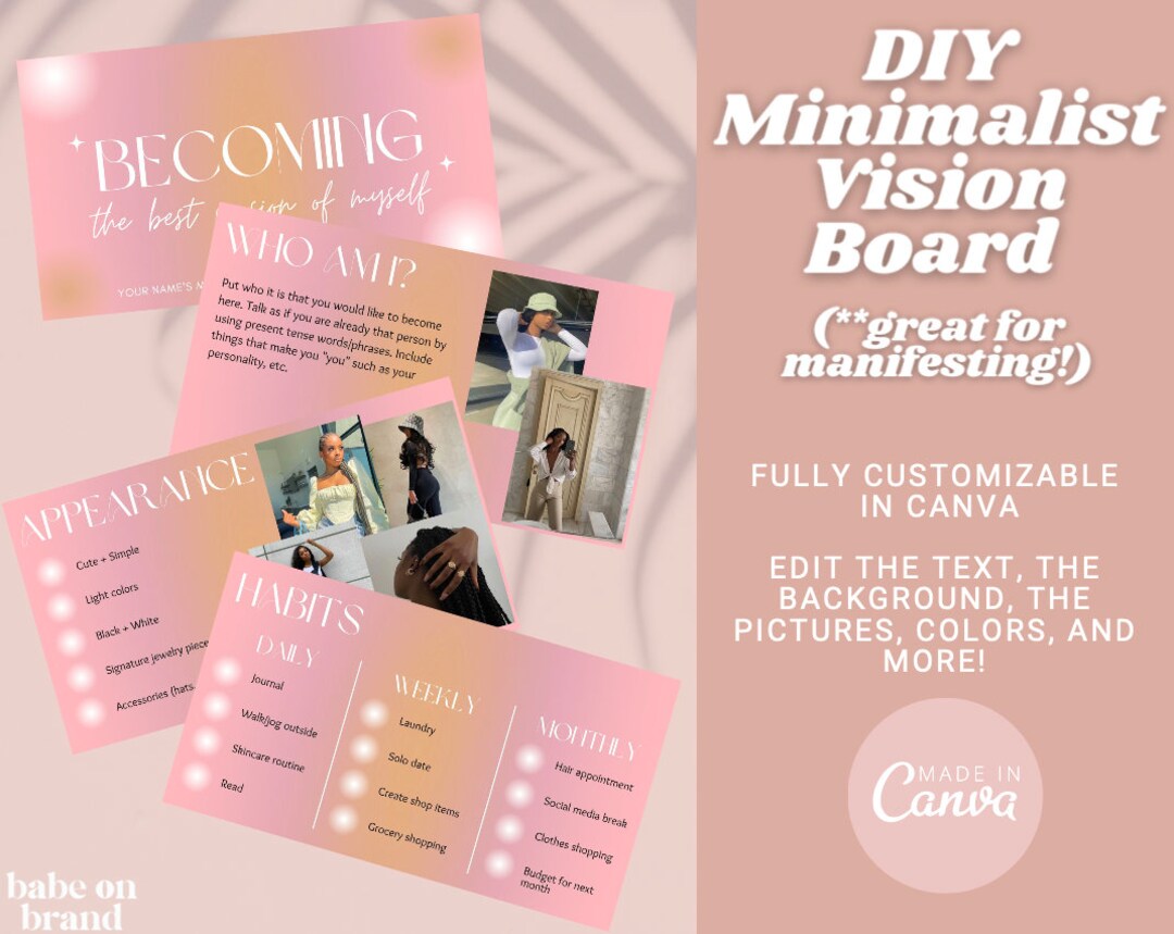 DIY Minimalist Vision Board Template (canva) | Great for Manifesting ...