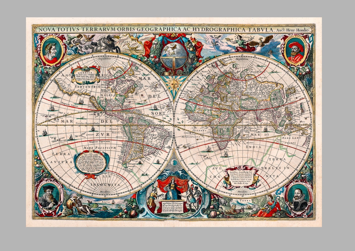 Antique World Map - Printable World Map Wall Art - Large World Map ...