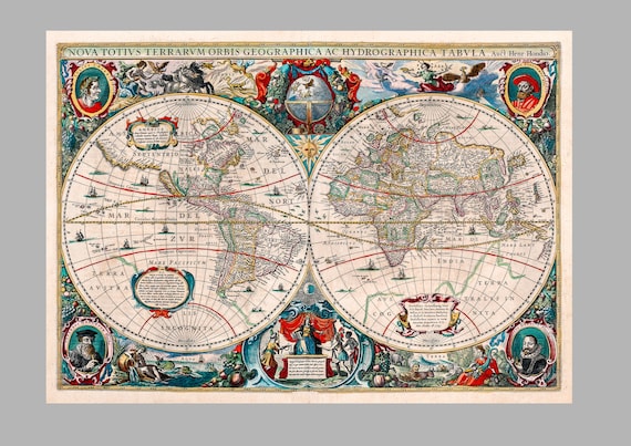 Antique World Map Printable World Map Wall Art Large World - Etsy