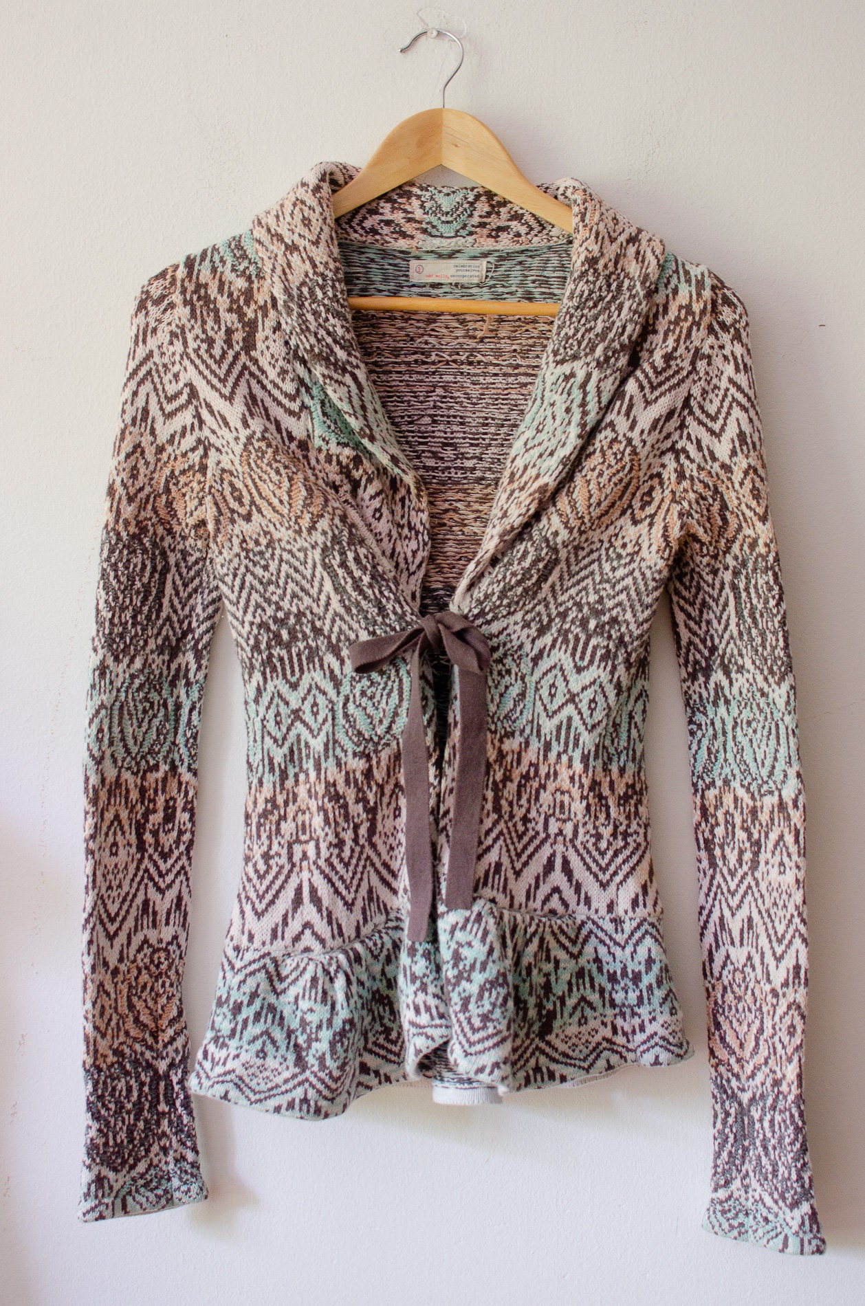 Odd Molly Sweater Wrap Open Front Cardigan Knit Pullover With Abstract ...