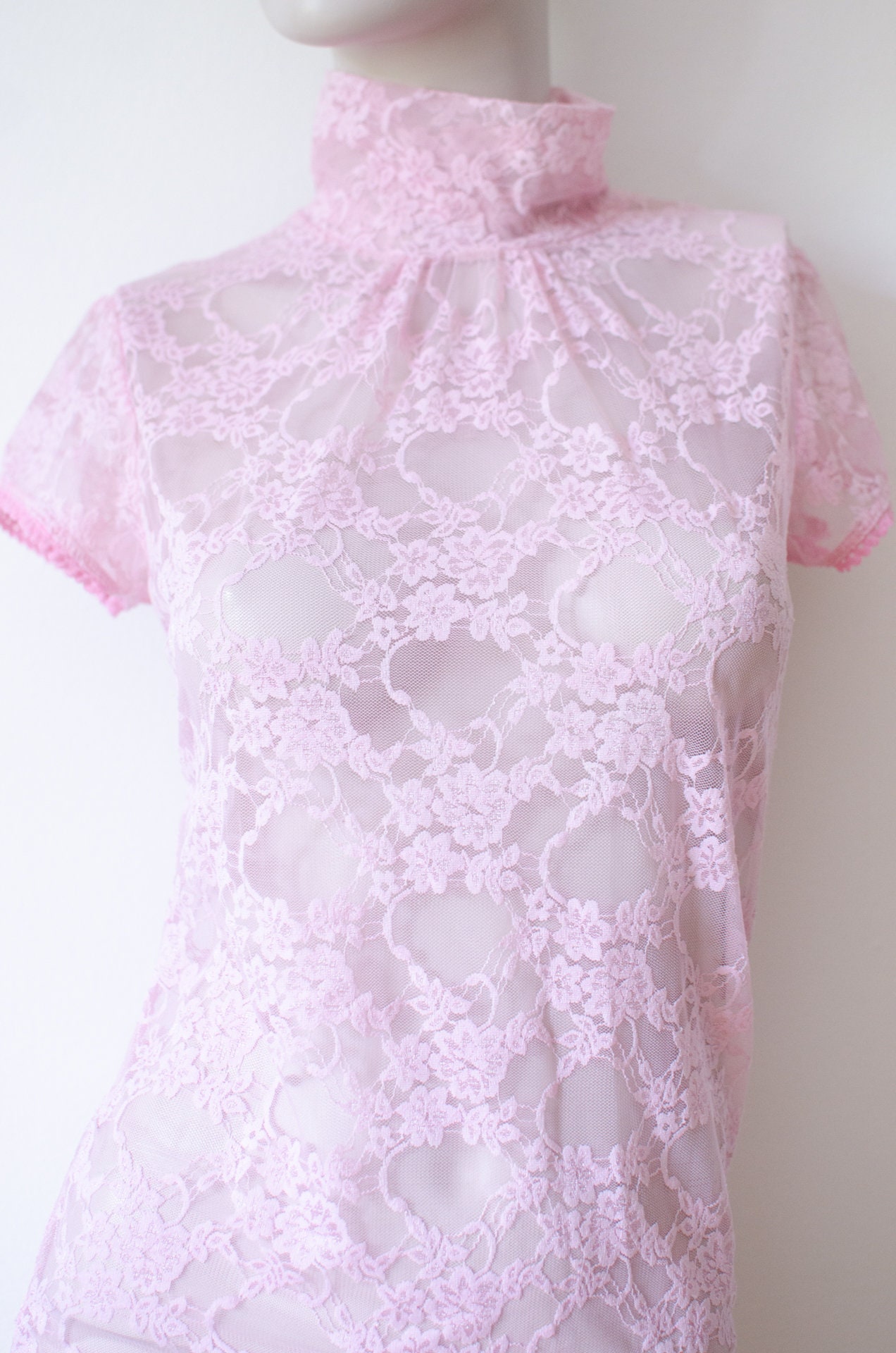 Y2K Lace Top, Mesh Blouse in Pink - Etsy